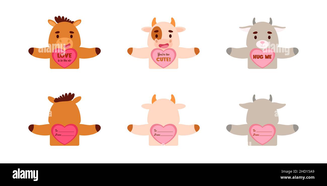 Cute animal Valentines Day gift cards candy holder cards for kids ...