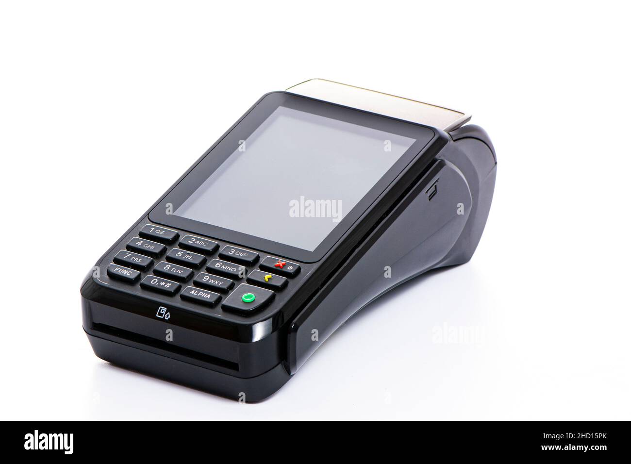 payment terminal for accepting money from plastic cards on a white ...