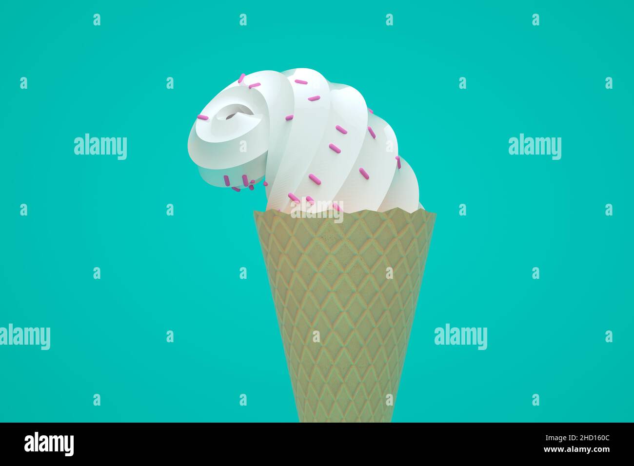 3D ice cream object with a whipped curly end in a cone with pink ...