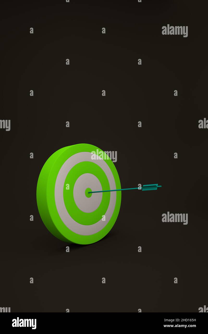3D graphic green target on a black isolated background. Green target, a ...