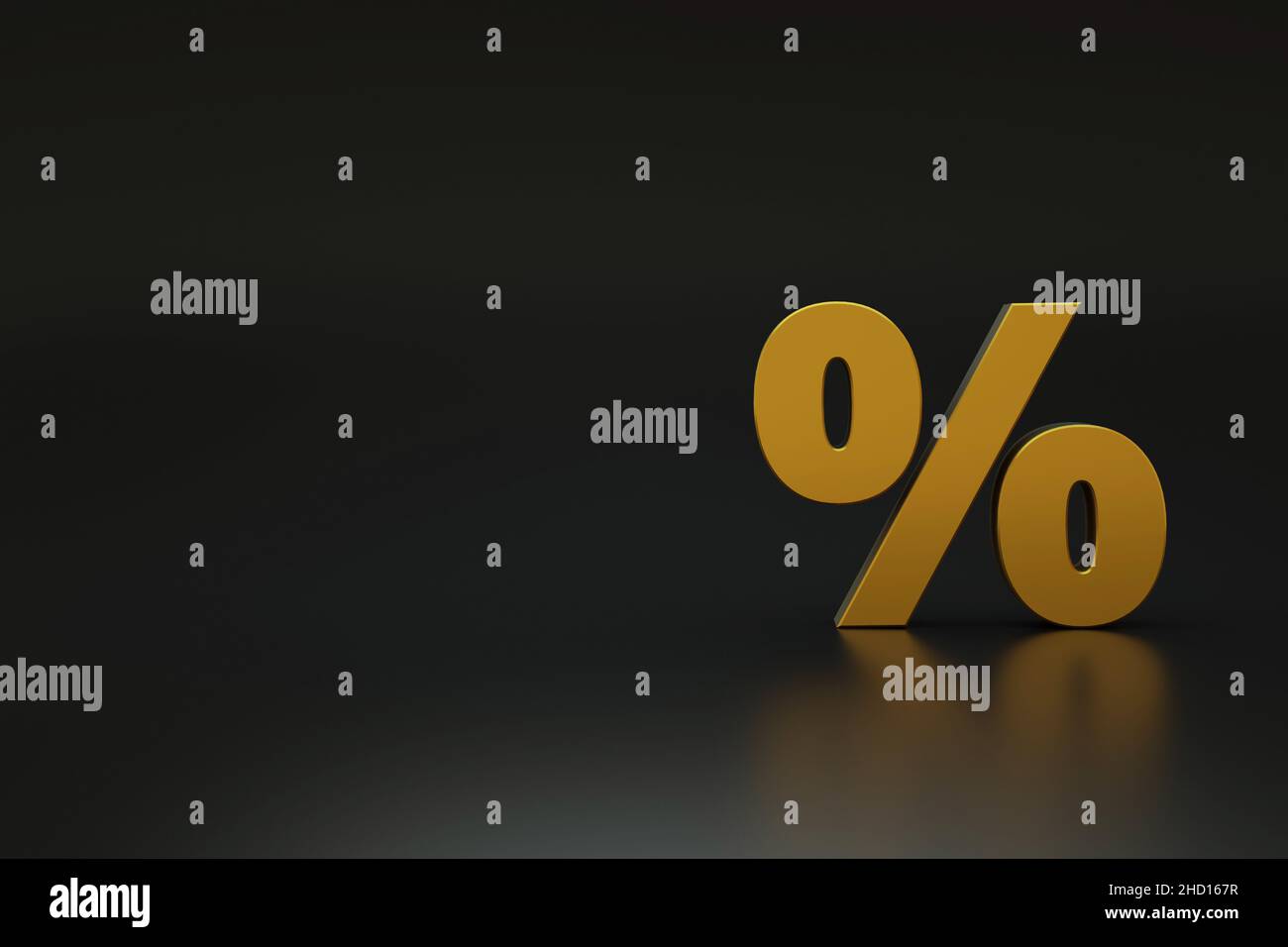 3D golden percentage icon on a dark black isolated background. 3D ...