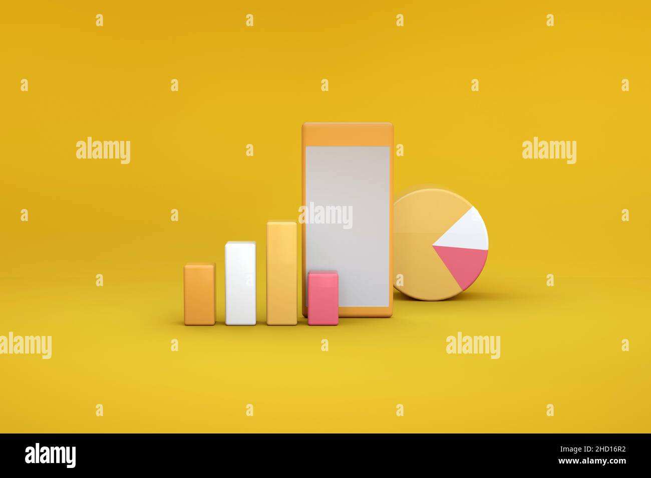 3D illustration of graphs and diagrams on a yellow isolated background ...