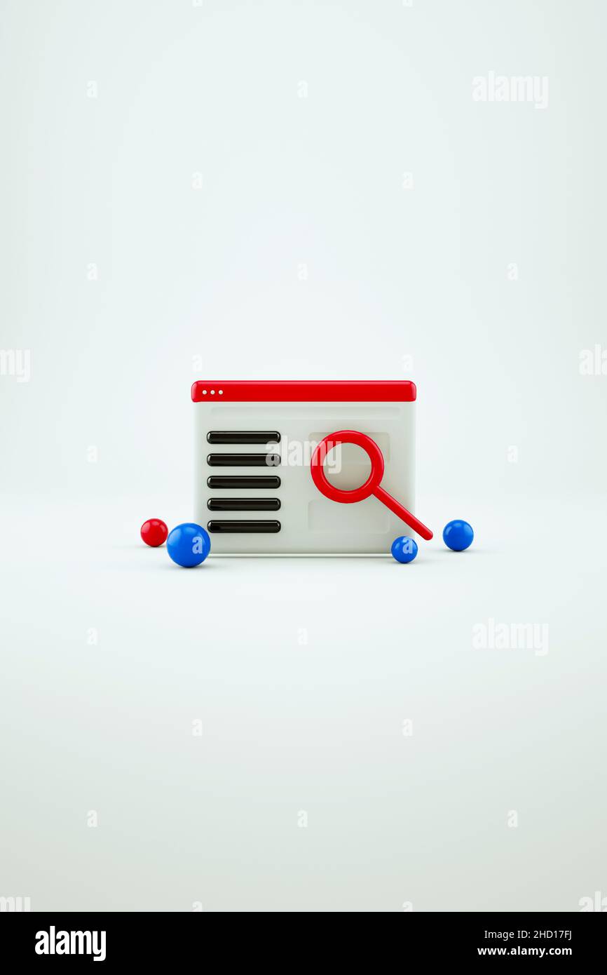 3D calendar, scheduler or schedule icon with a red magnifying glass on ...