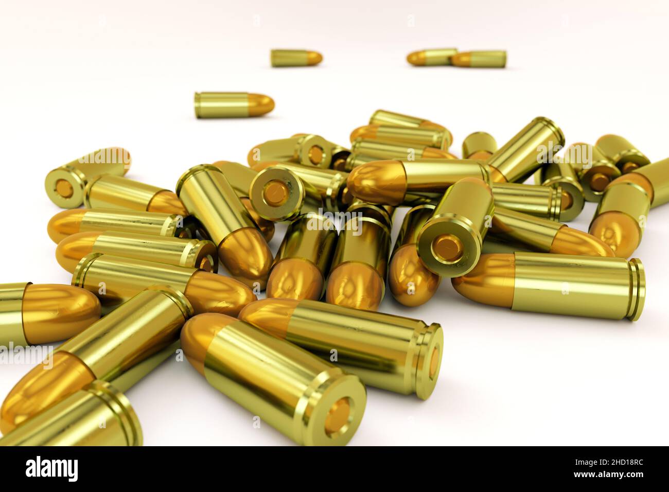 Small pile of golden bullets on a white isolated background. Gun ...