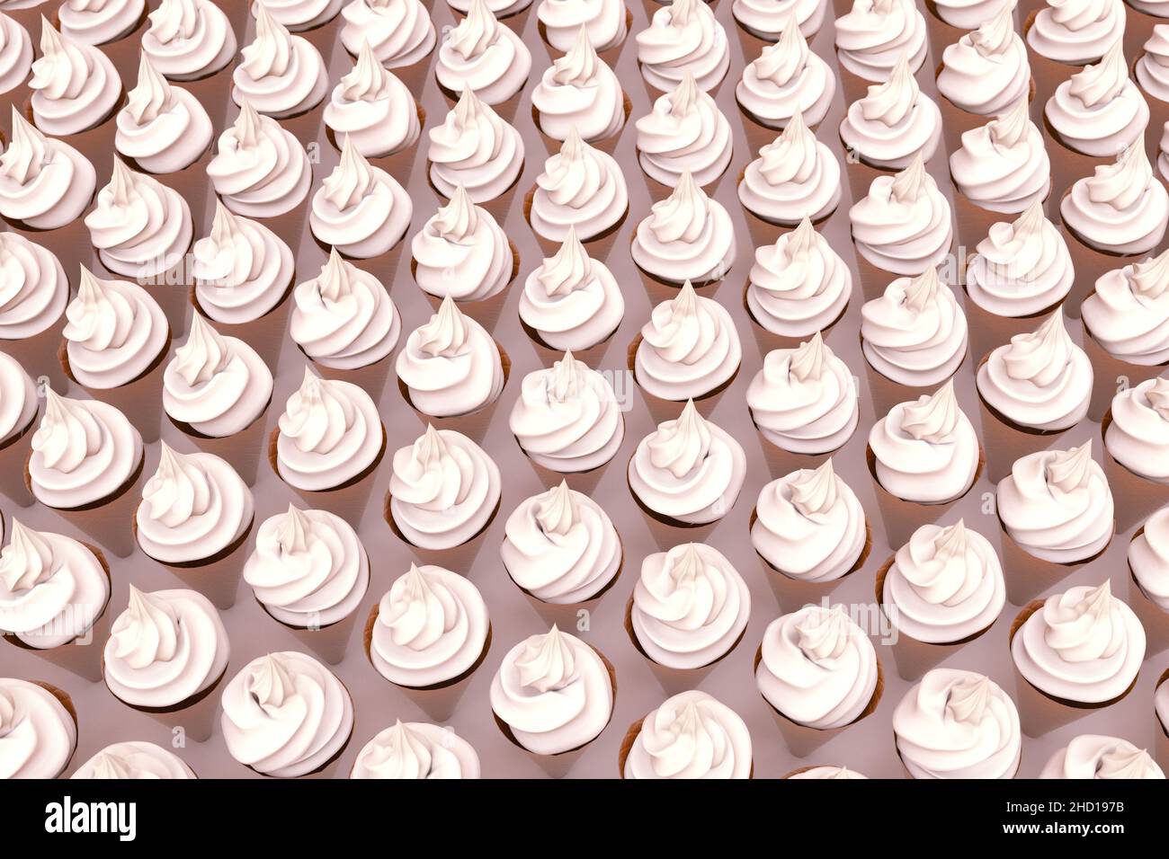 3D illustration of white meringue, marshmallows on an isolated pink ...