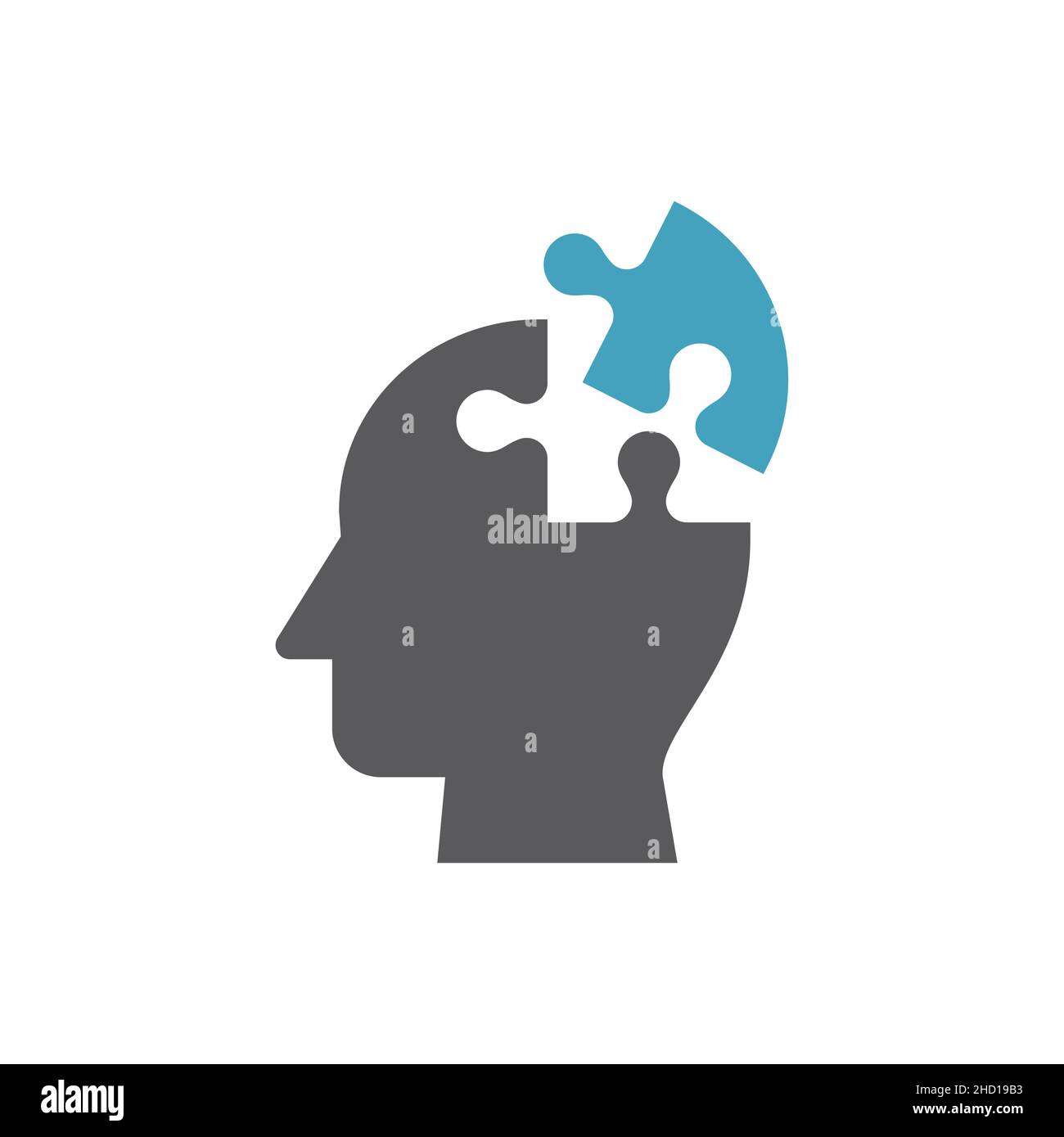 Human head with brain puzzle piece icon. Idea, solution concept black ...