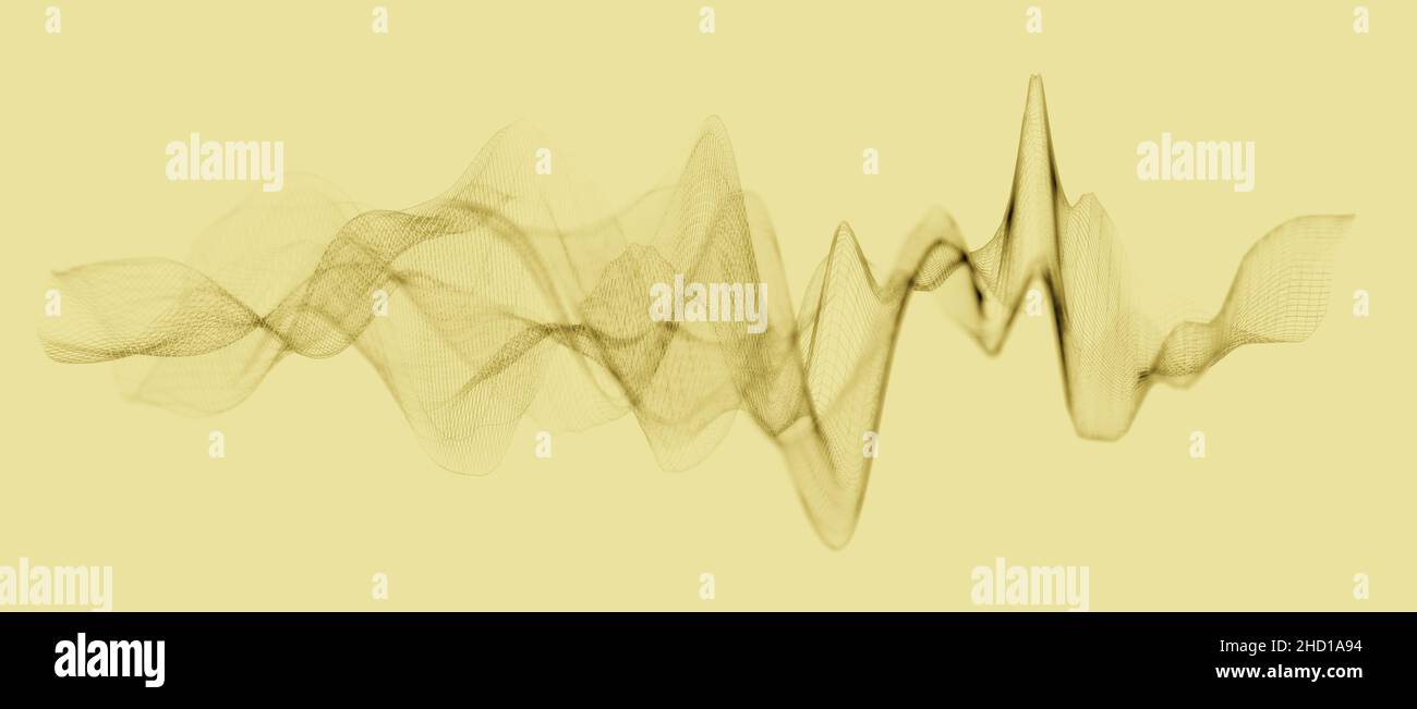 Abstract Dark Wireframe Waveform Or Polygonal Structure On Yellow