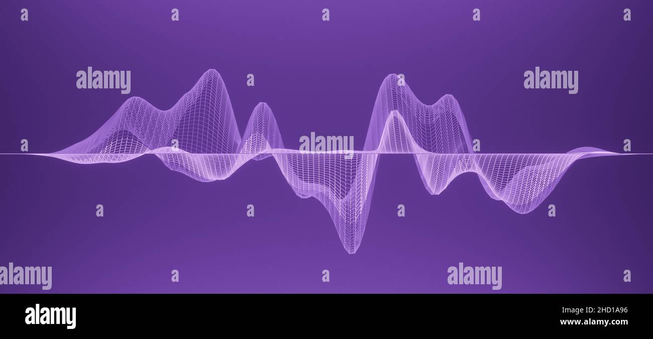 Abstract white wireframe waveform or polygonal structure on purple ...
