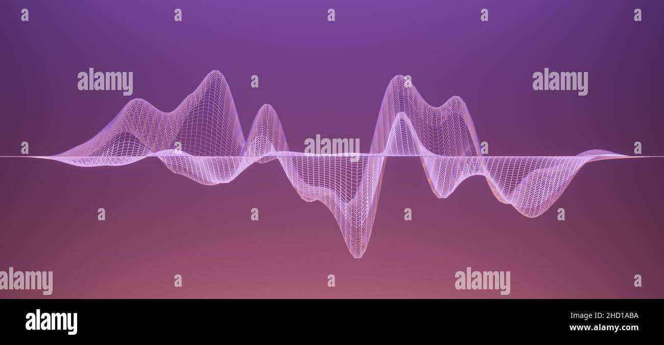 Abstract White Wireframe Waveform Or Polygonal Structure On Purple Background Visualization Of