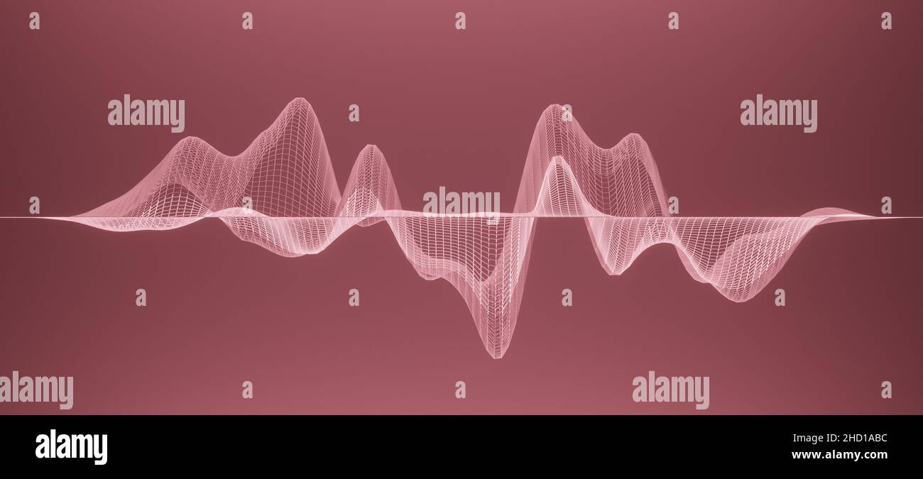 Abstract White Wireframe Waveform Or Polygonal Structure On Red Background Visualization Of