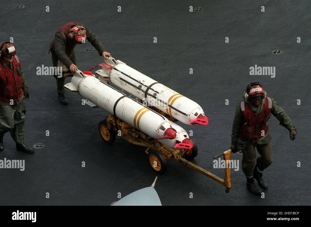 Rockeye cluster bombs on USS Saratoga (CV-60) 1986 Stock Photo - Alamy