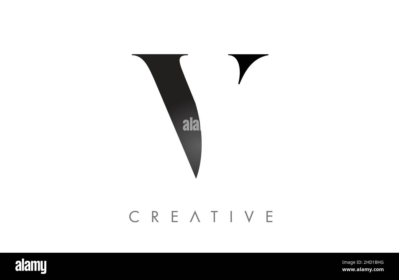 V Serif Letter Logo with Minimalist Design in Black and White Vector ...
