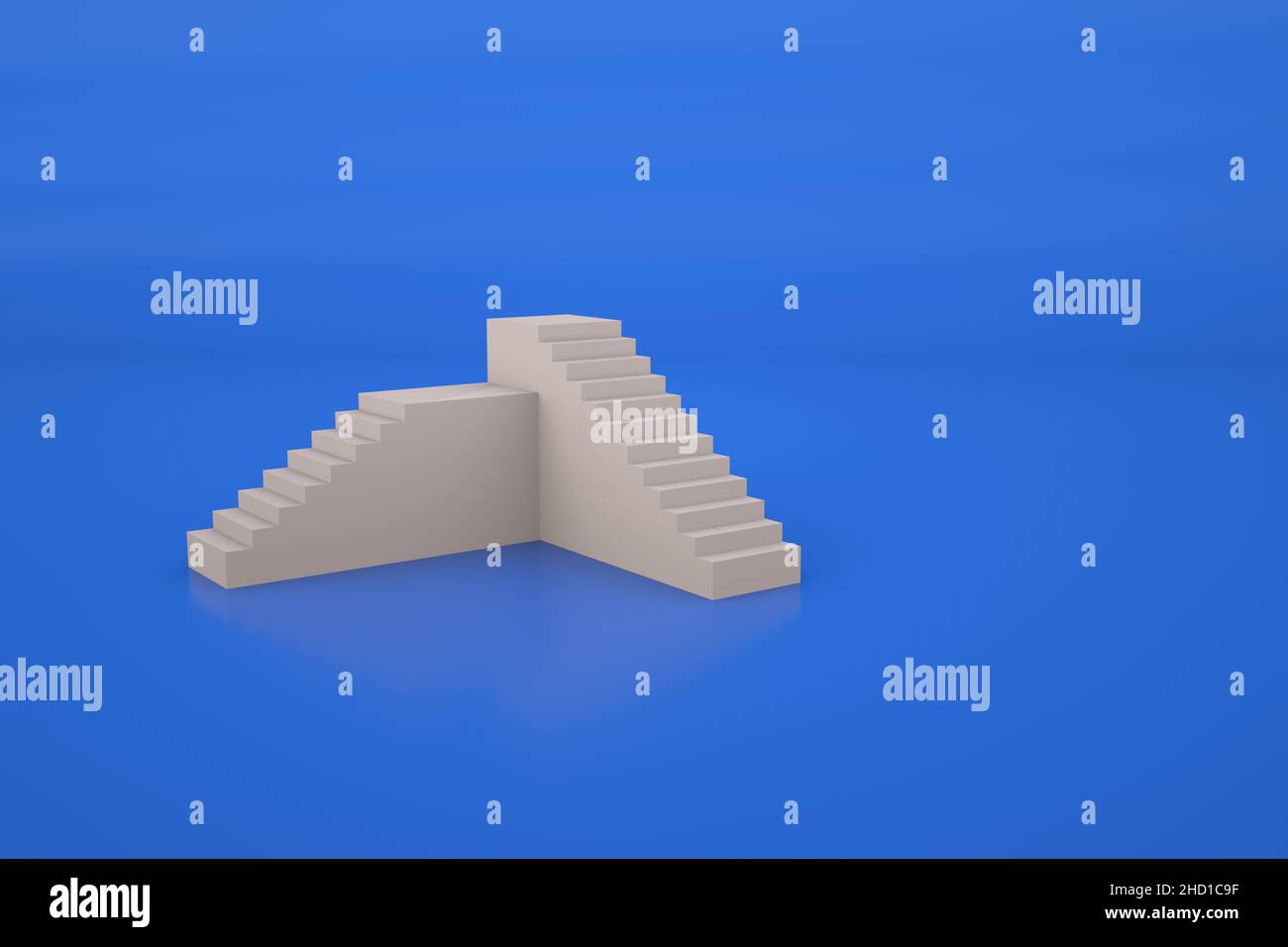 Two empty stairs on a blue background. Product display stand render ...
