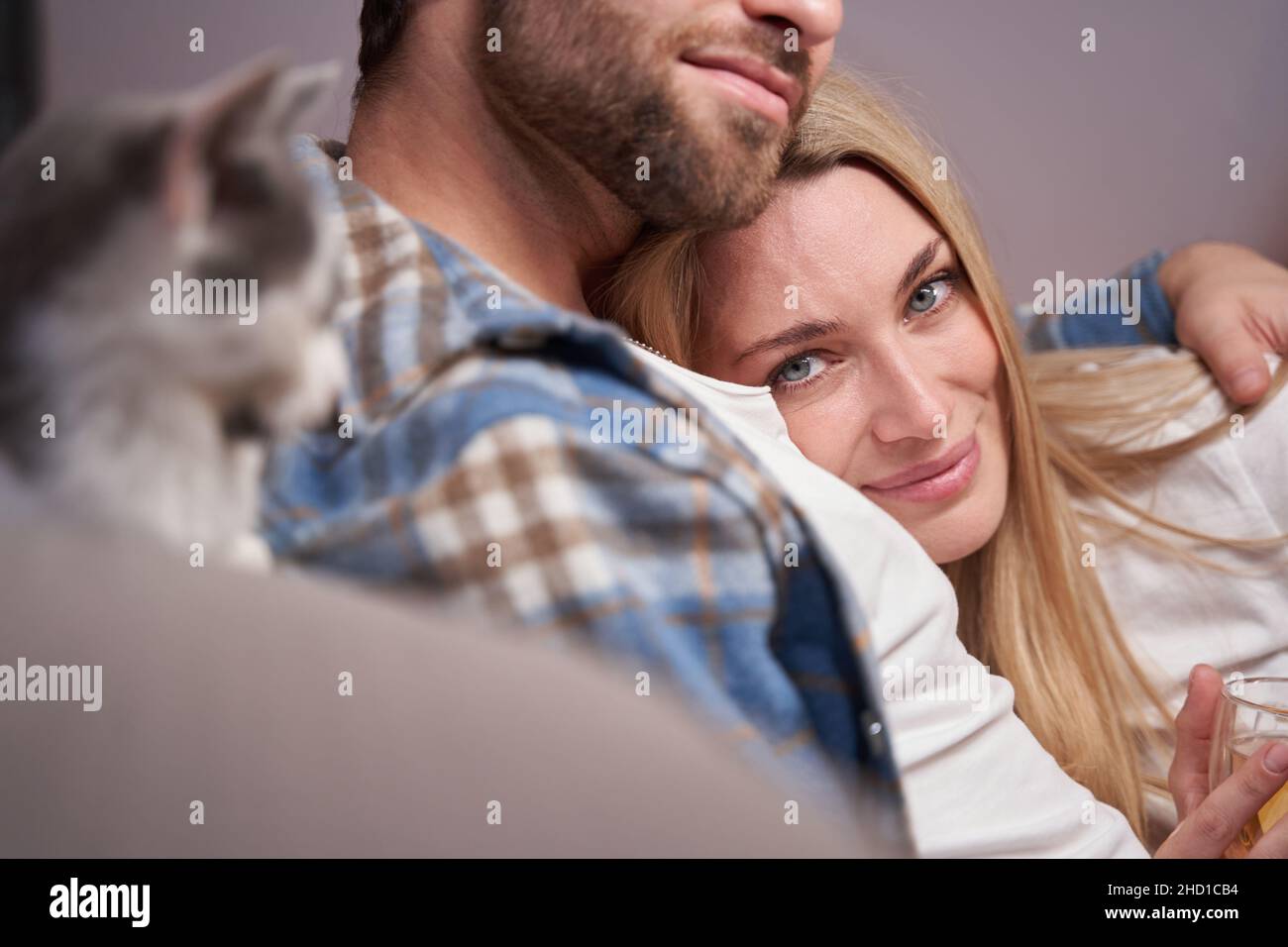 Girlfriend lying on shoulder boyfriend hi-res stock photography and ...
