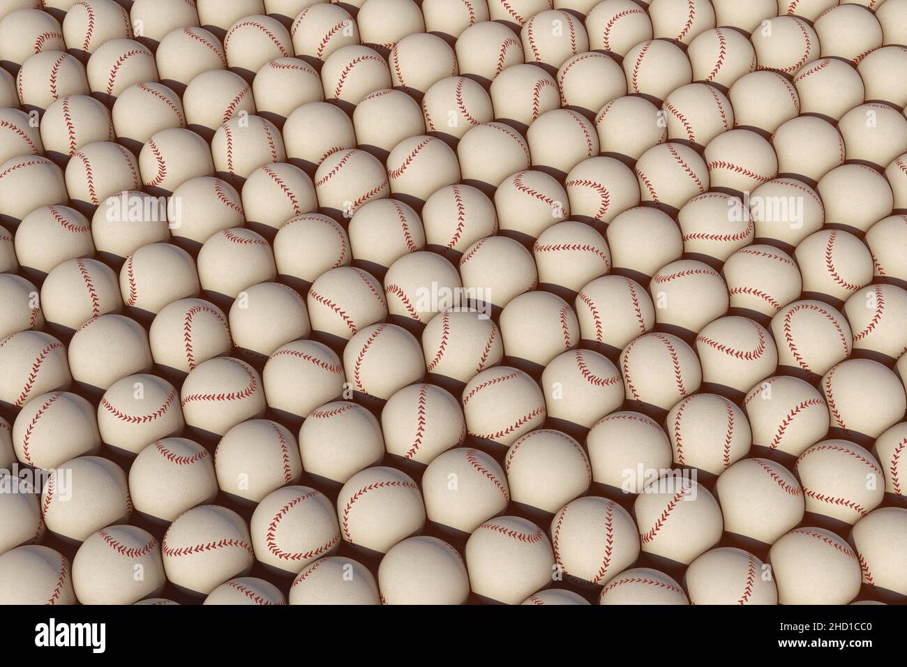 3D illustration of baseball background. Large Stack of many baseballs ...