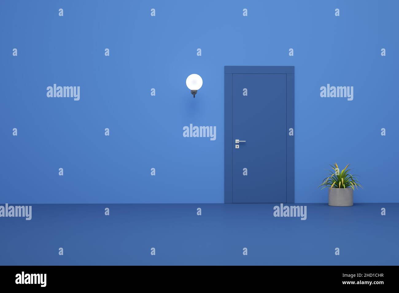3D illustration blue room with door Stock Photo - Alamy