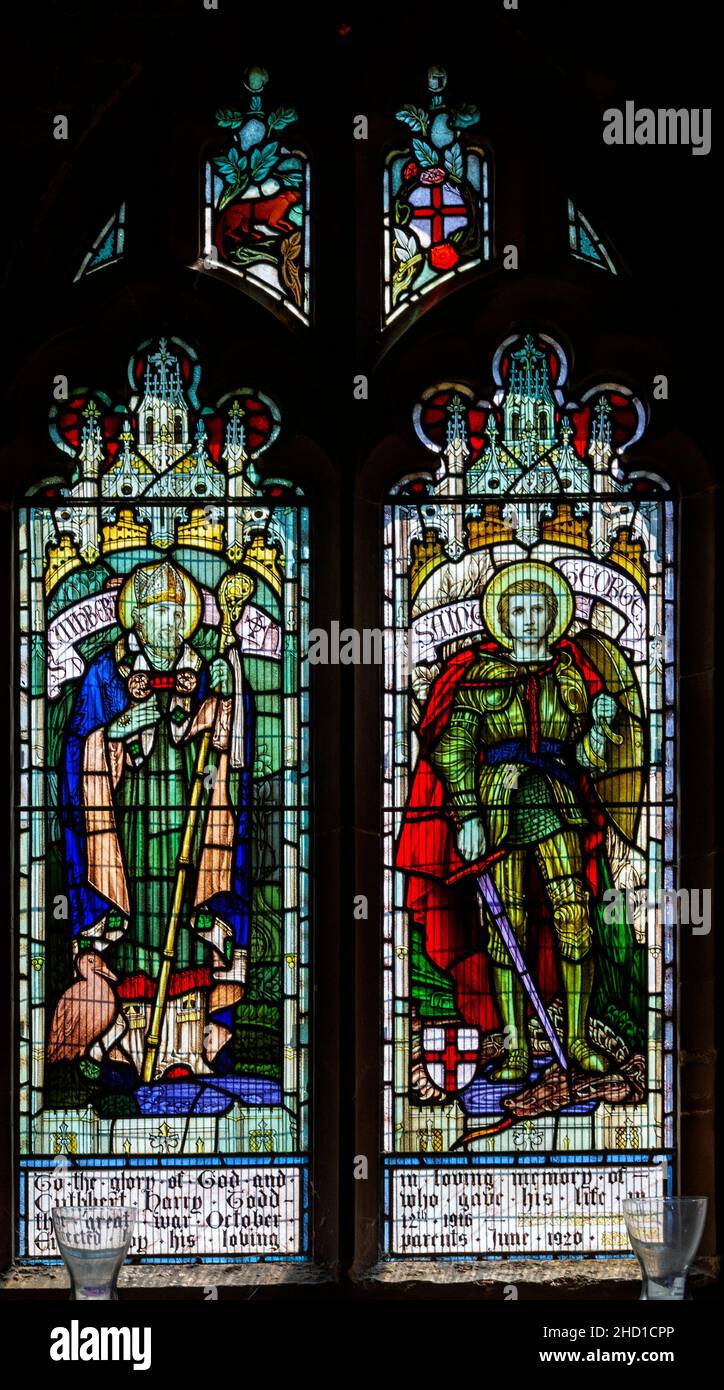 Stained glass window of Saint Cuthbert and Saint George c 1920, Kirkley ...