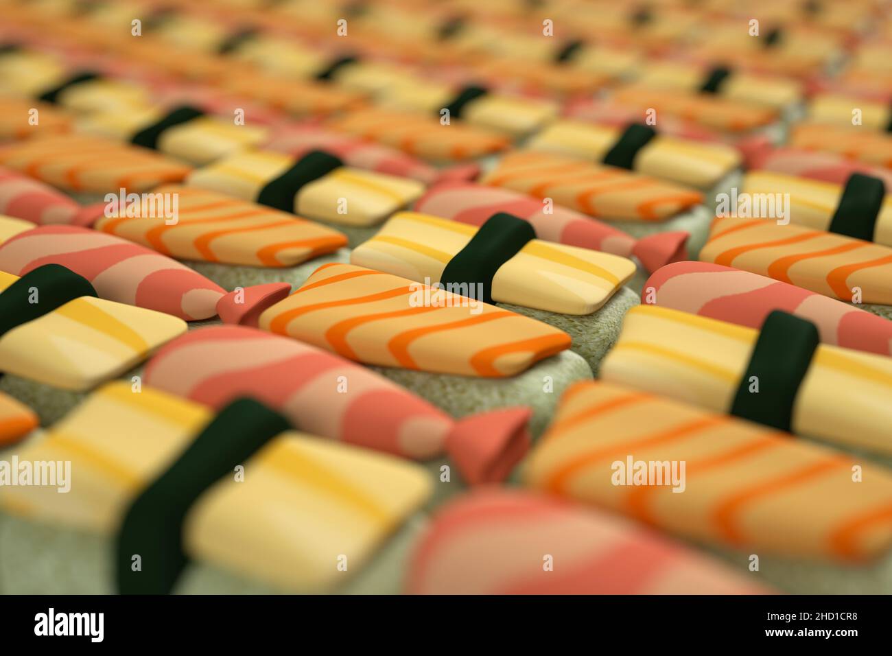 3D render a lot of Japanese sushi with a small depth of field Sushi ...