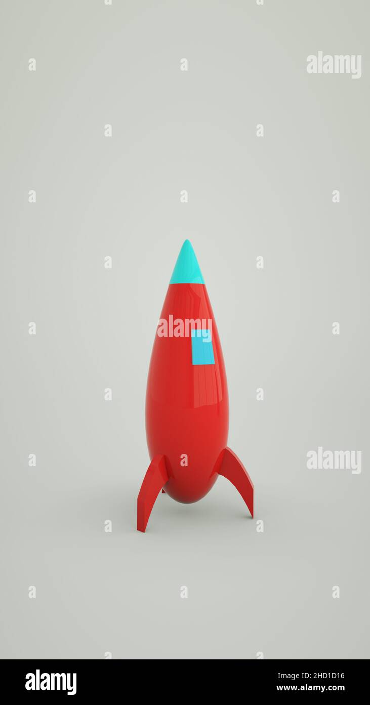 3D illustration red cartoon rocket on white background Stock Photo - Alamy