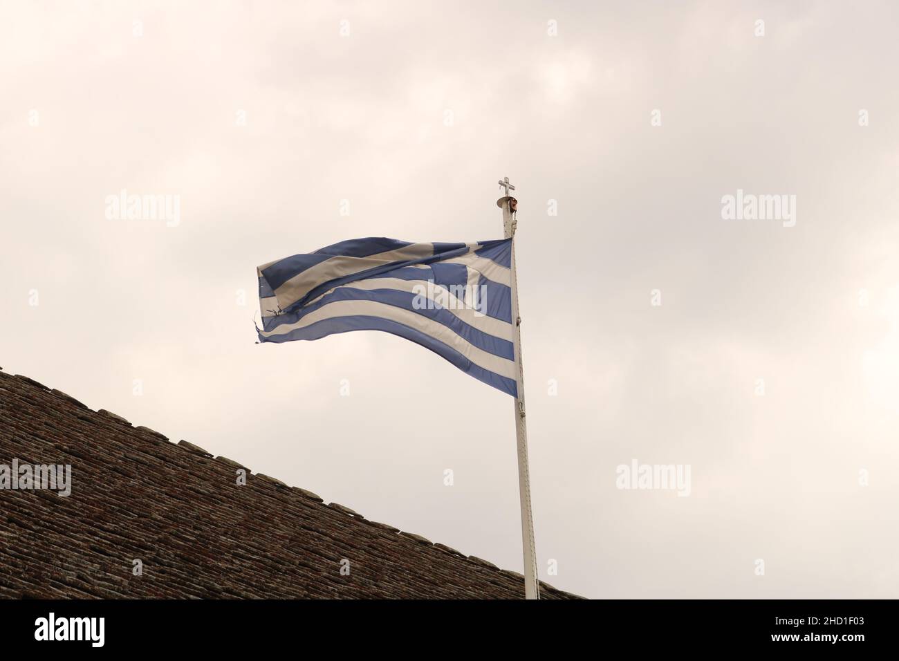 Greek Flag, Flag of Greece flying in the wind Stock Photo - Alamy