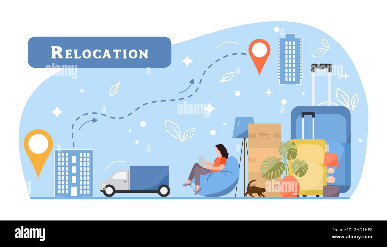 Vector illustration Relocation to new home. Moving to new house ...