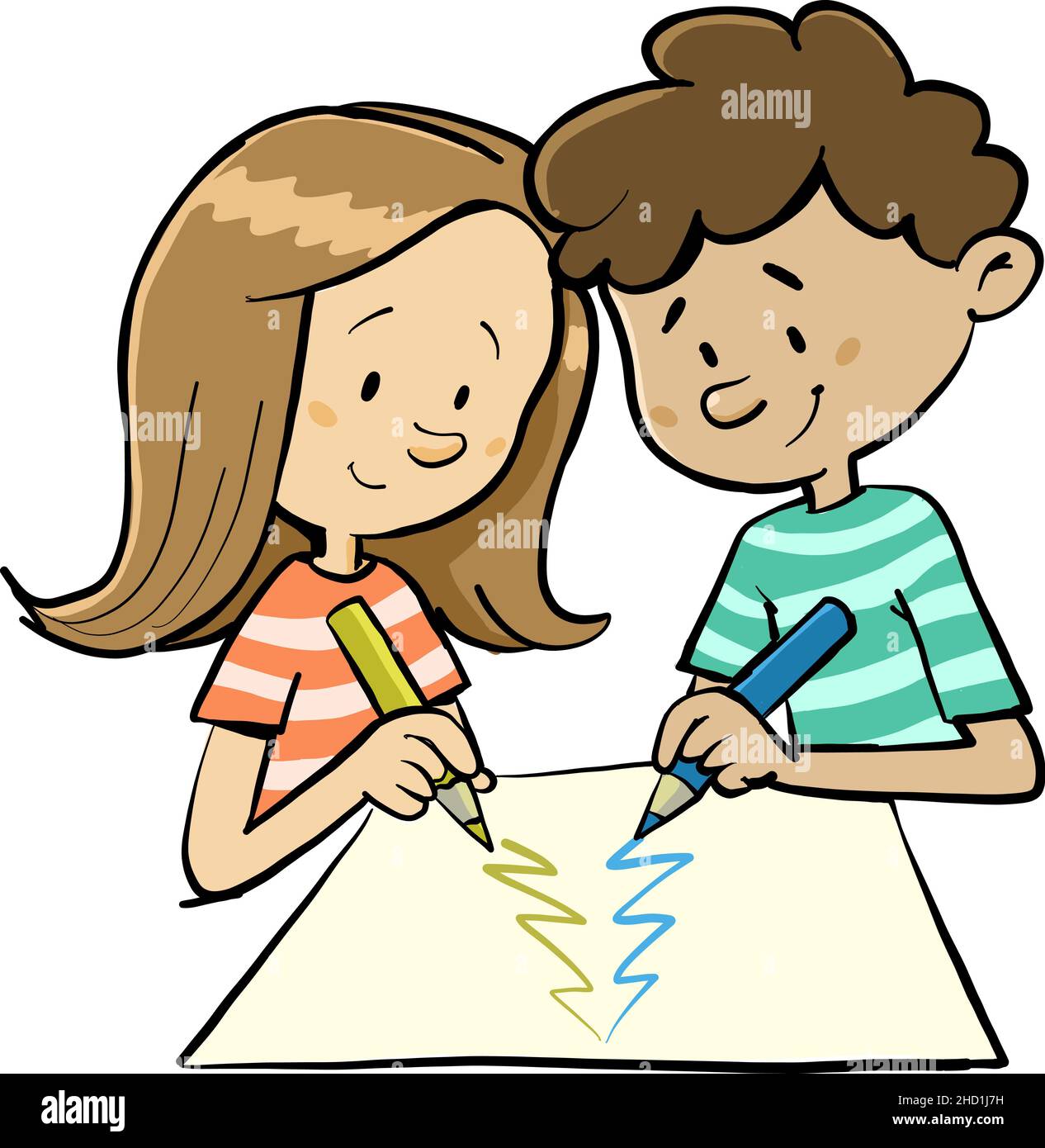 Girl And Boy Writing Clipart