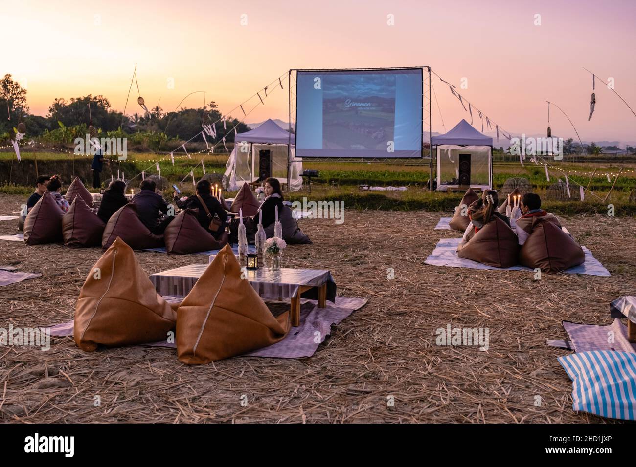 Nan Thailand December 2021, people looking movies at outdoor cinema at ...