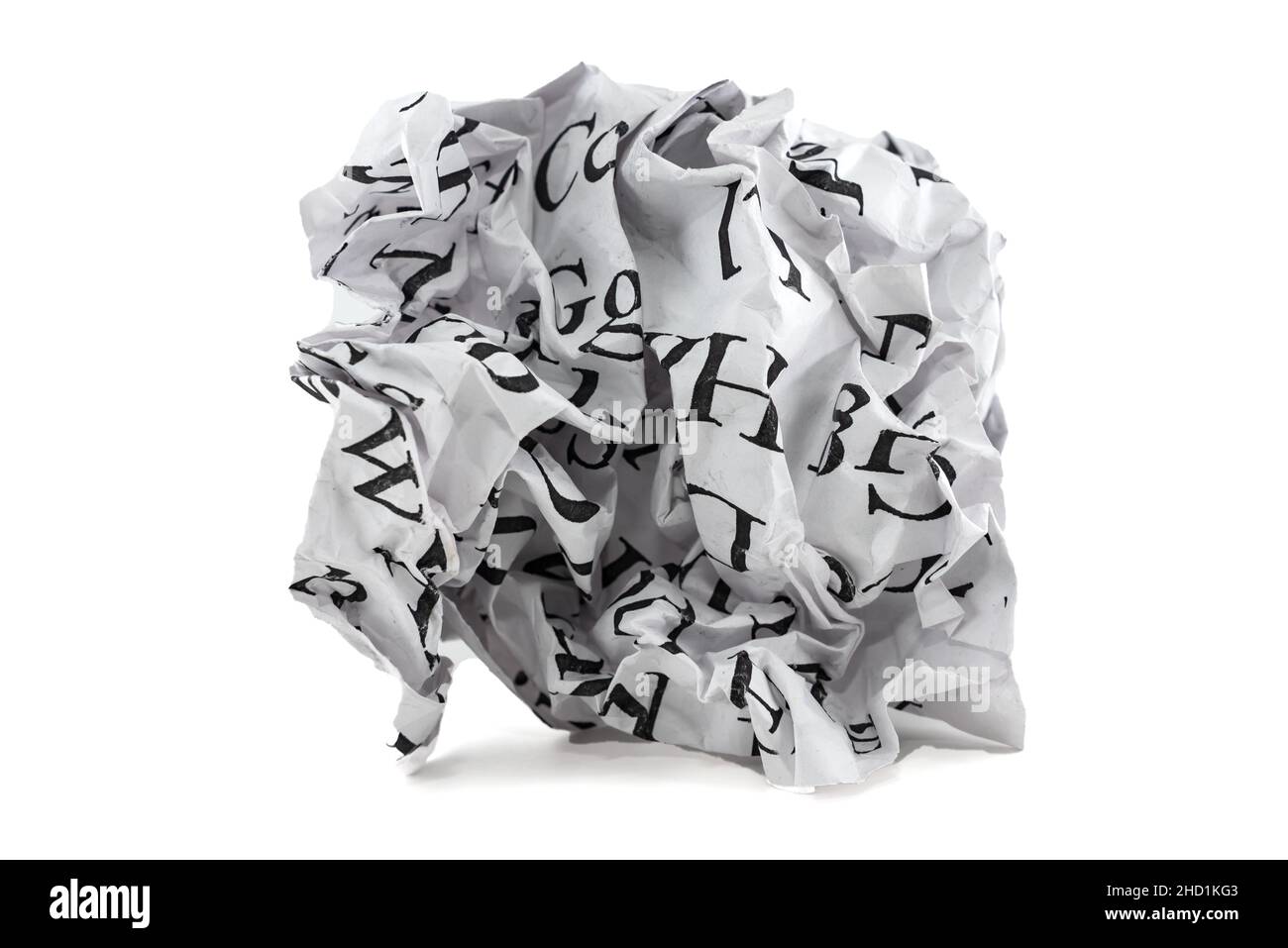 Paper ball or ball. Isolated crumpled sheet of writing paper, spoiled ...