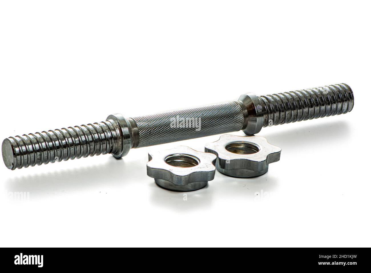 metal neck for dumbbells in disassembled form on a white isolated ...