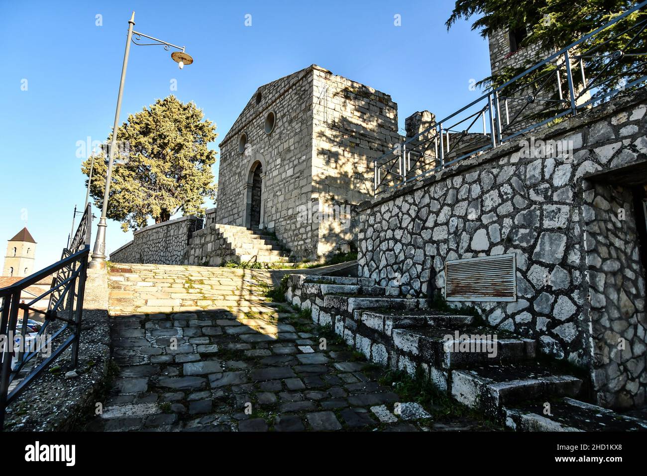 The ruins of an ancient church in Pignola, a medieval village in the ...