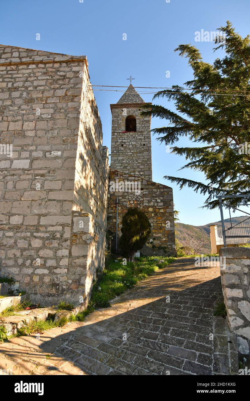 The ruins of an ancient church in Pignola, a medieval village in the ...