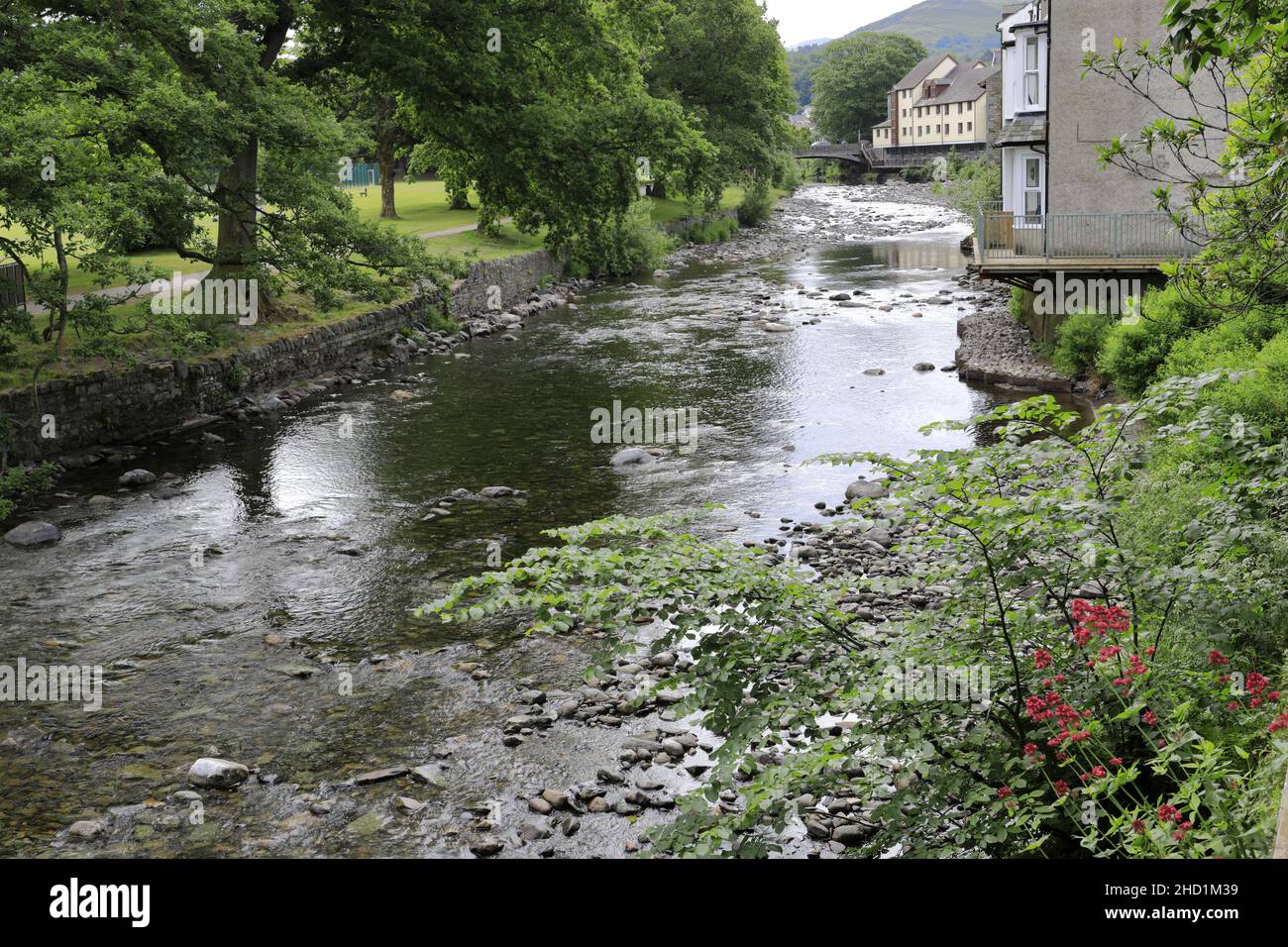 The river Derwent in Fitz Park, Keswick town, Lake District National ...