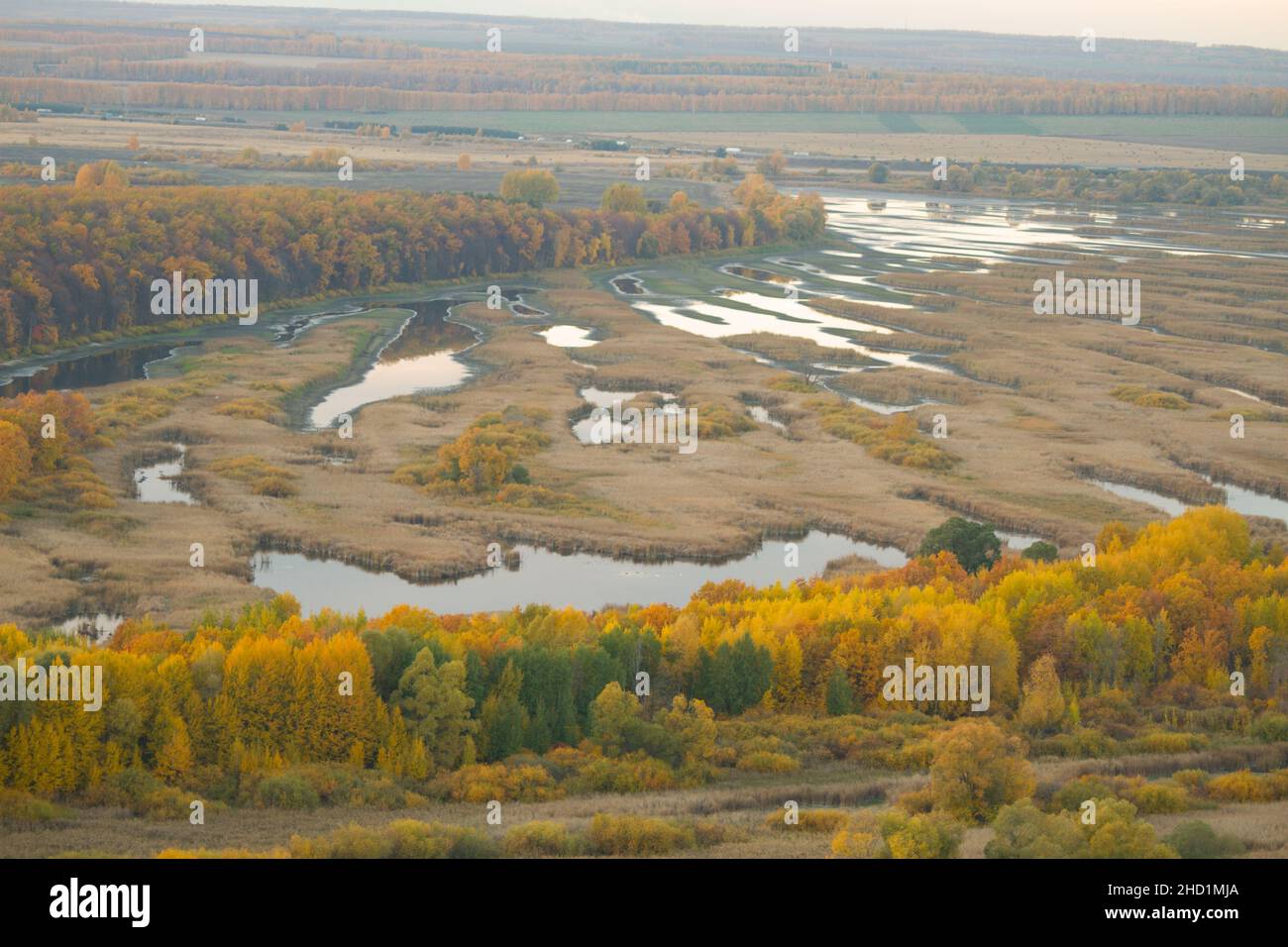 Autumn landscape with river. view from a high point Stock Photo - Alamy
