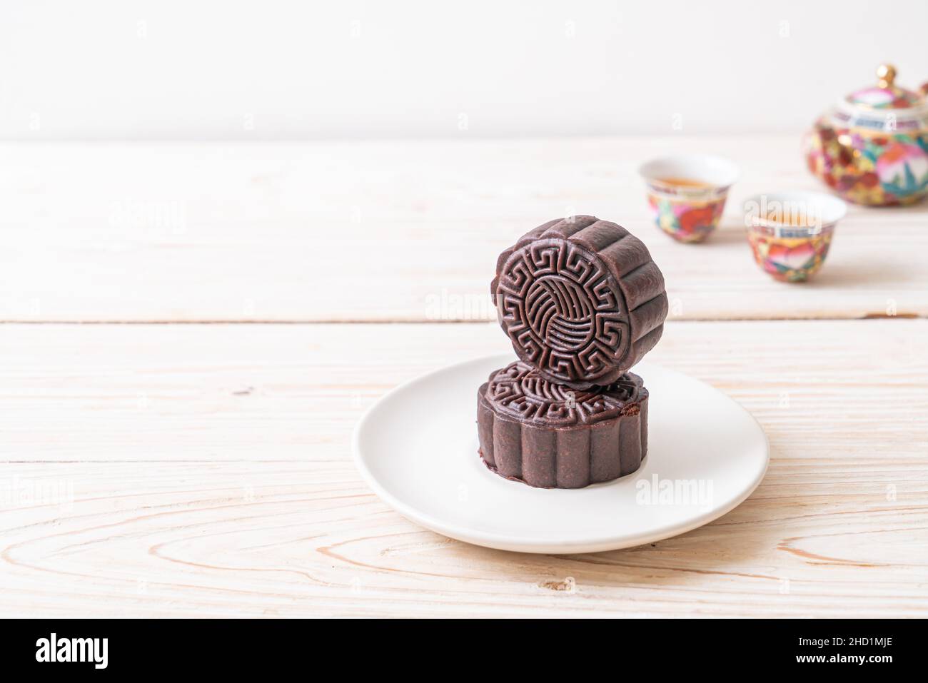 Chinese moon cake dark chocolate flavour for Mid-Autumn Festival Stock ...