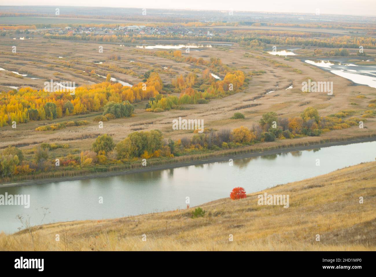 Autumn landscape with river. view from a high point Stock Photo - Alamy