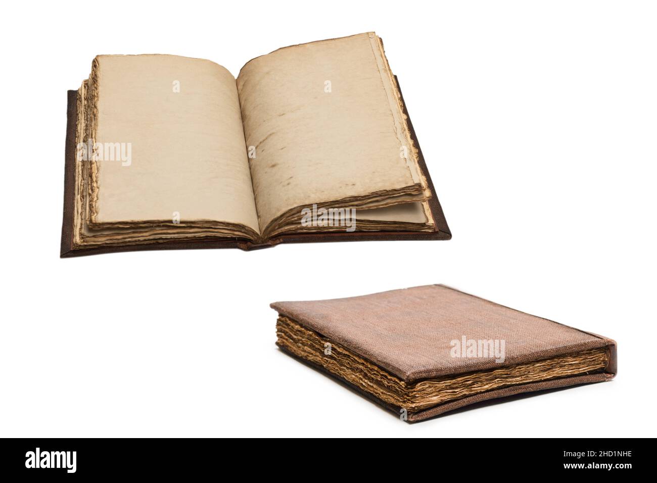 An open empty old notebook isolated on a white background. Copy space ...