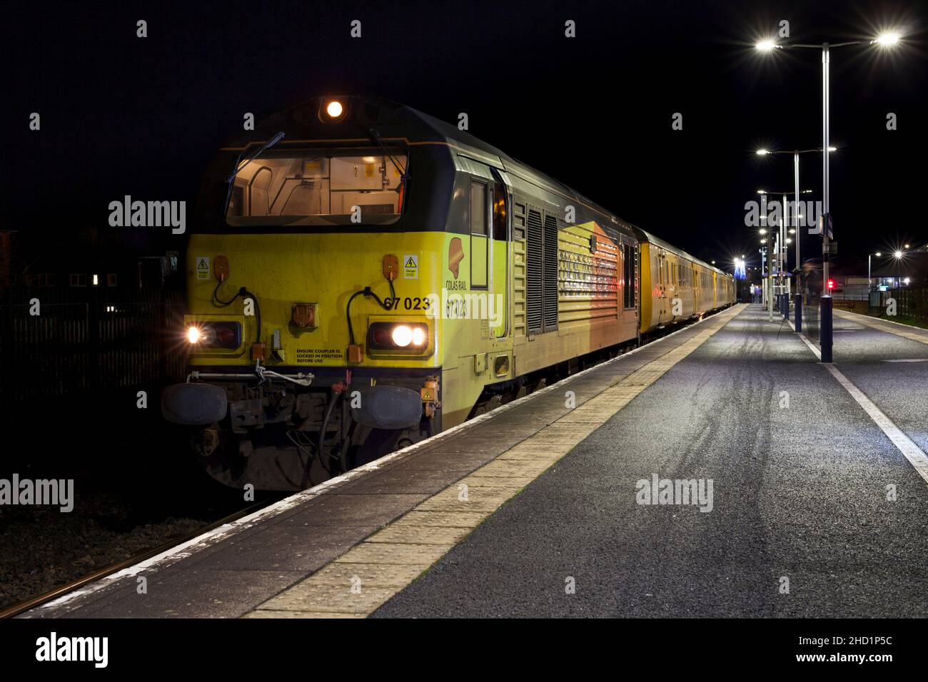 Colas Railfreight class 67 diesel locomotive 67023 at Morecambe railway ...
