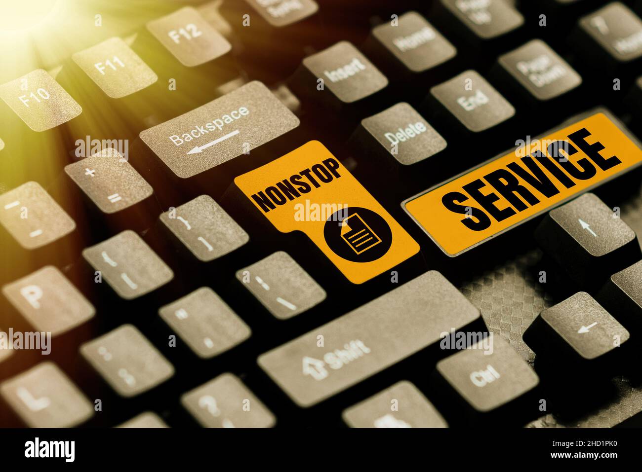 Sign displaying Nonstop Service. Concept meaning system of public needs ...