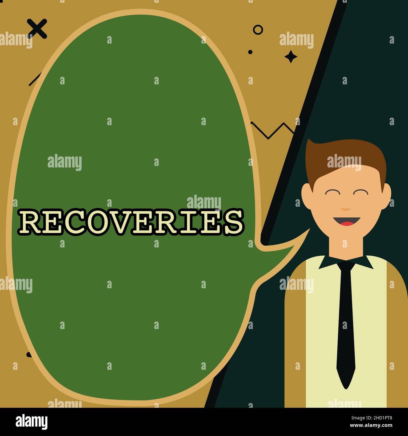 Text sign showing Recoveries. Word for process of regaining possession ...