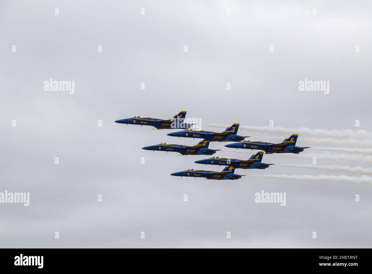 Scenic view of blue airplanes flying together in the sky Stock Photo ...