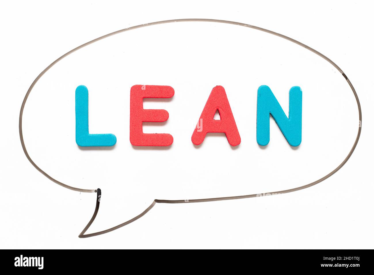 Alphabet letter with word lean in black line hand drawing as bubble speech on white board ...