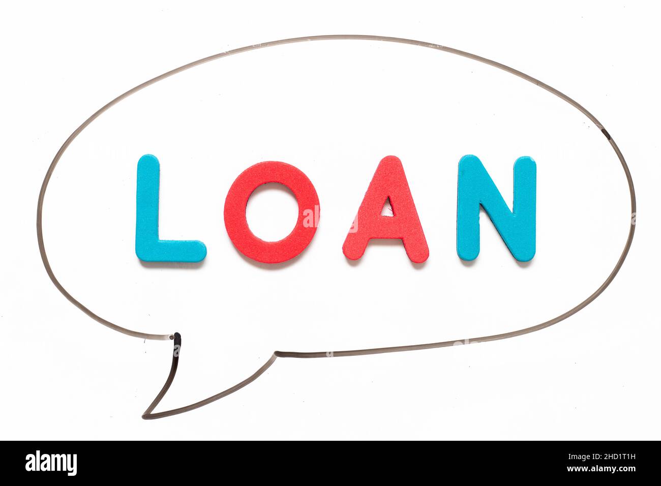 Alphabet letter with word loan in black line hand drawing as bubble ...