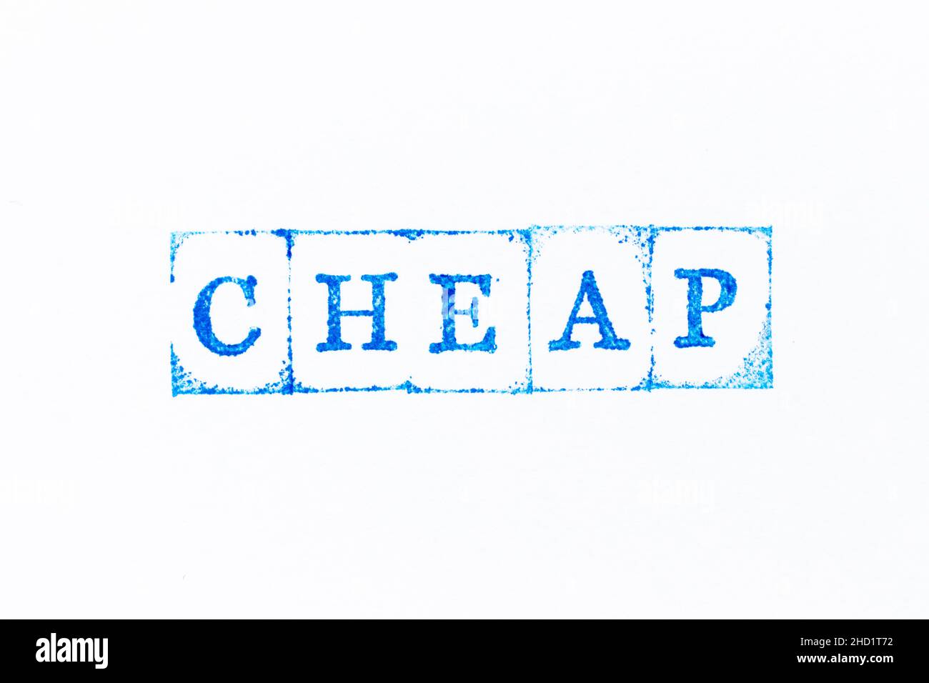 Blue color ink rubber stamp in word cheap on white paper background ...