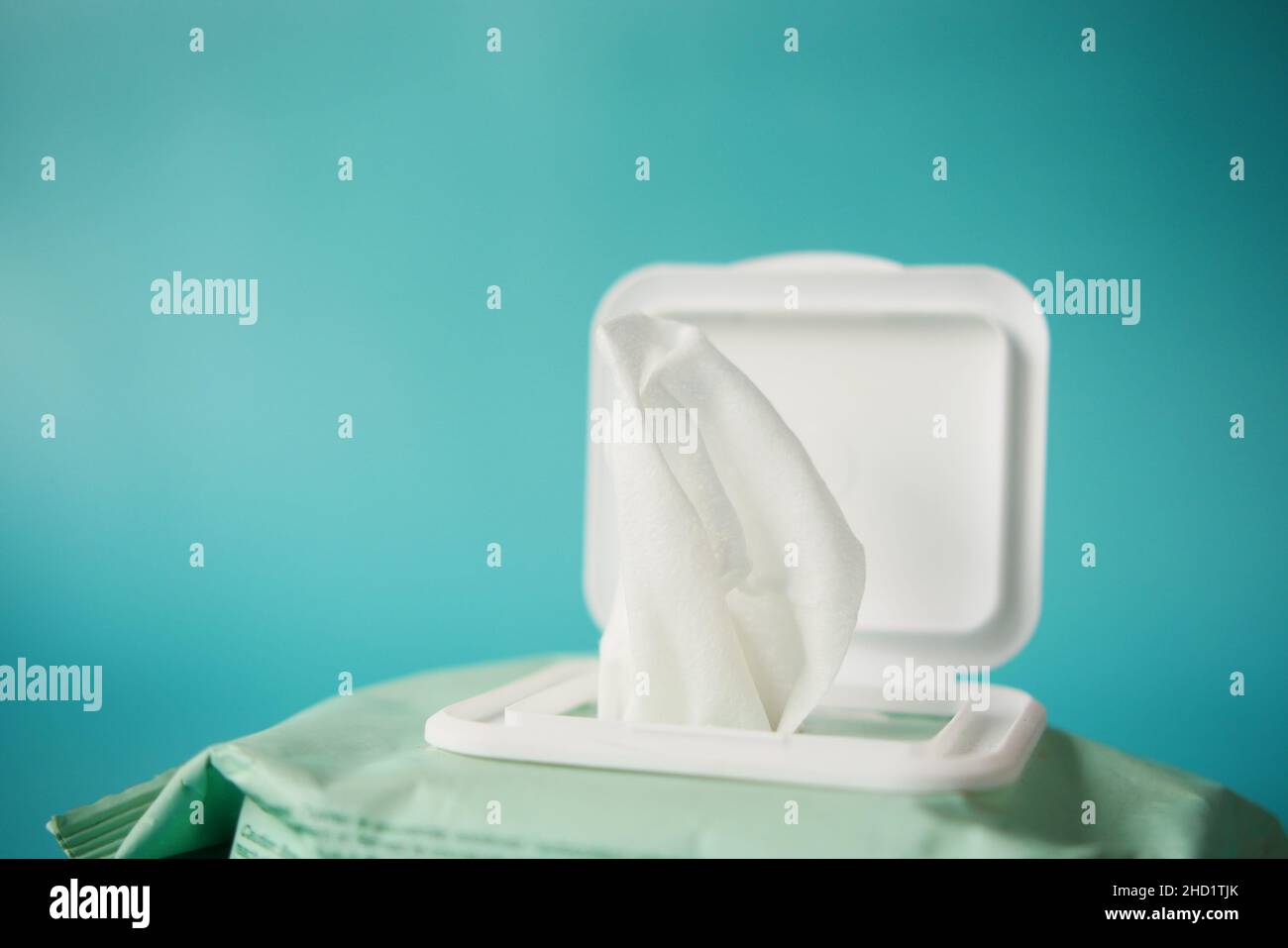Cleansing wet wipes on table with copy space Stock Photo - Alamy