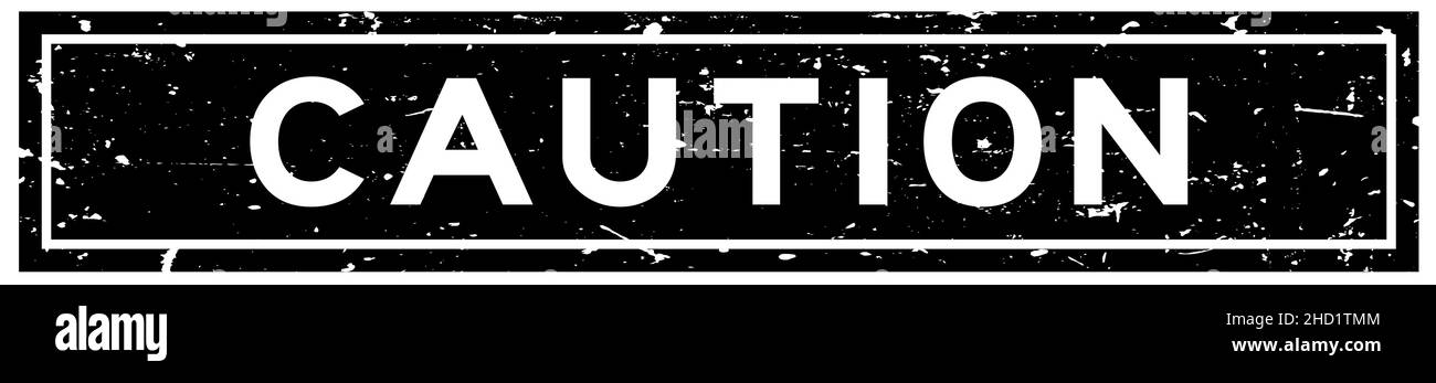 Grunge black caution word square rubber seal stamp on white background ...