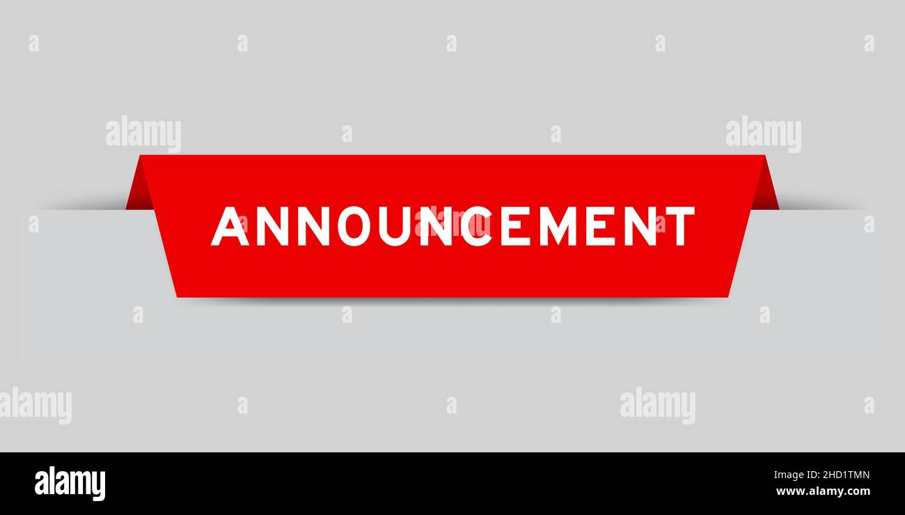 Red color inserted label with word announcement on gray background ...