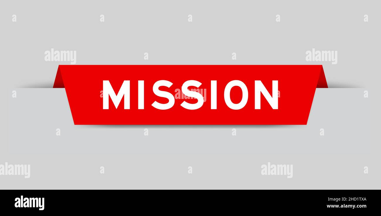 Red color inserted label with word mission on gray background Stock ...