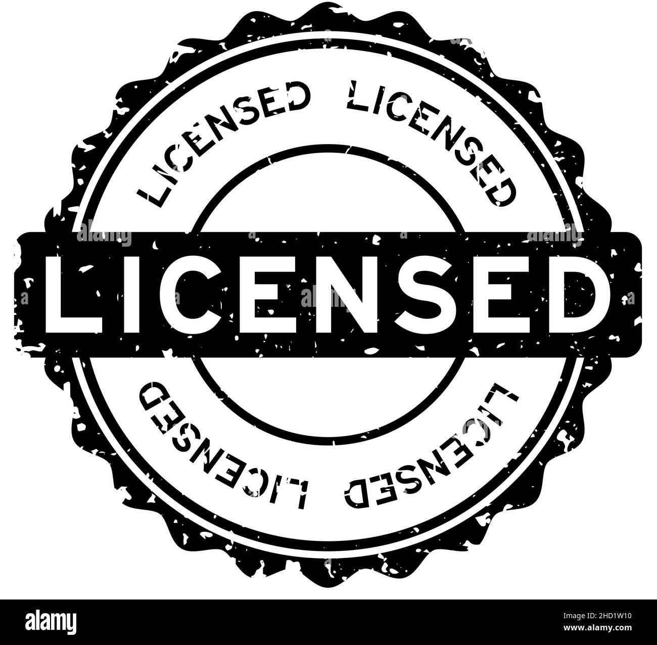 Grunge black licensed word round rubber seal stamp on white background ...