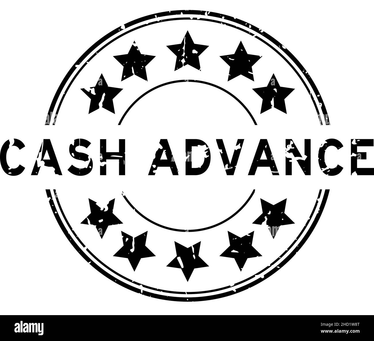 Grunge black cash advance word with star icon round rubber seal stamp ...