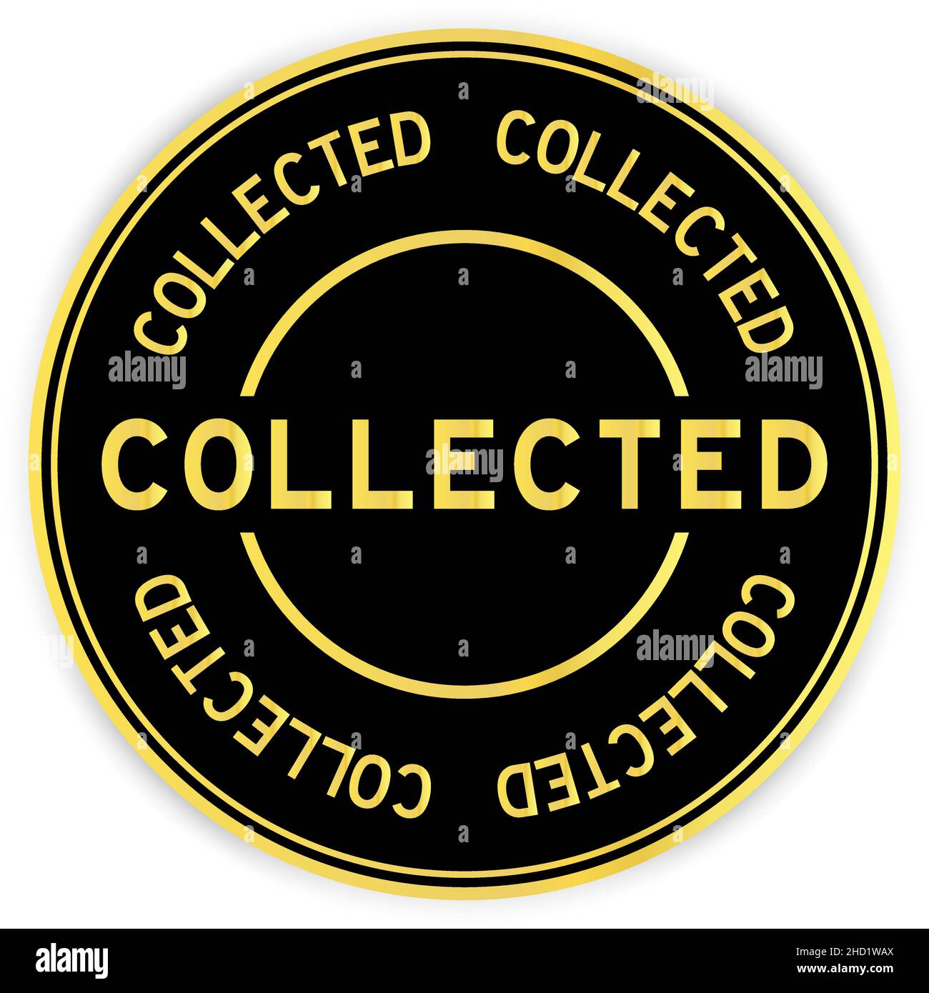 Black and gold color round label sticker with word collected on white ...
